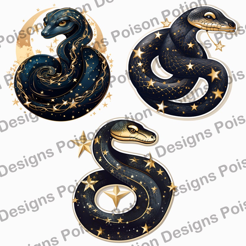 Cosmic Black Snake Clipart, Celestial Gothic Watercolor PNG Clip Art ...