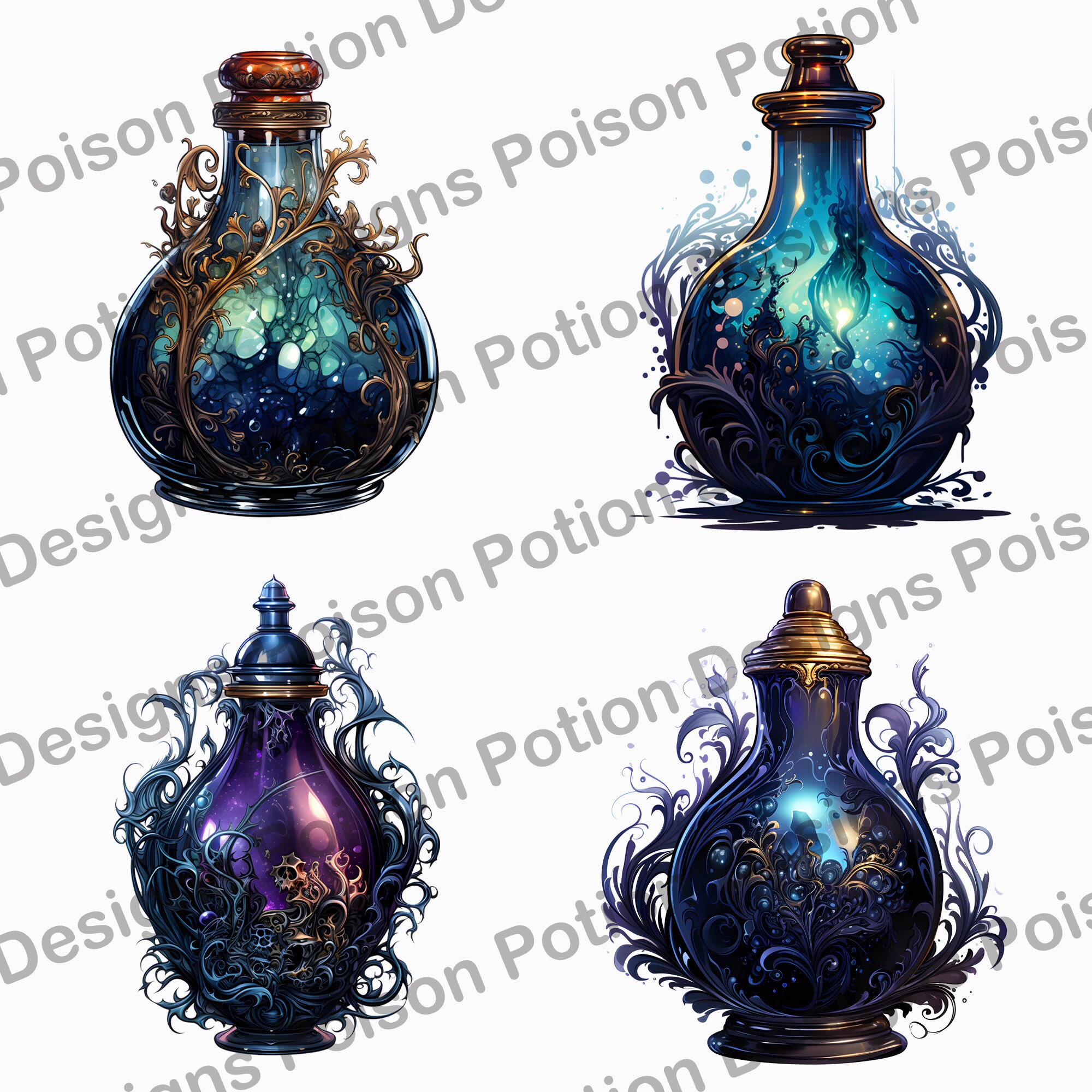 Dark Magic Potion Bottle Clipart, Gothic Fantasy PNG Clip Art, Wizard ...