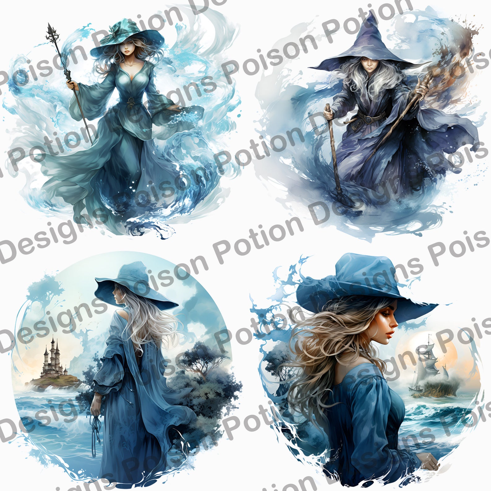 Sea Witch Clipart, Goth Witchy Watercolor PNG Clip Art, Water Witch ...