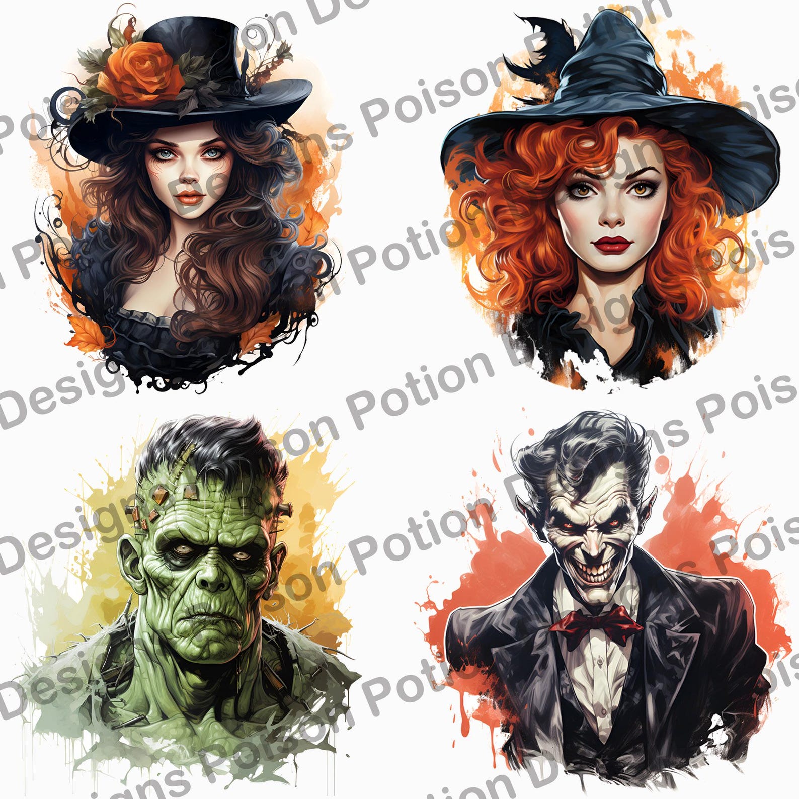 Spooky Season Clipart, Gothic Halloween PNG Clip Art, Witch, Monster ...