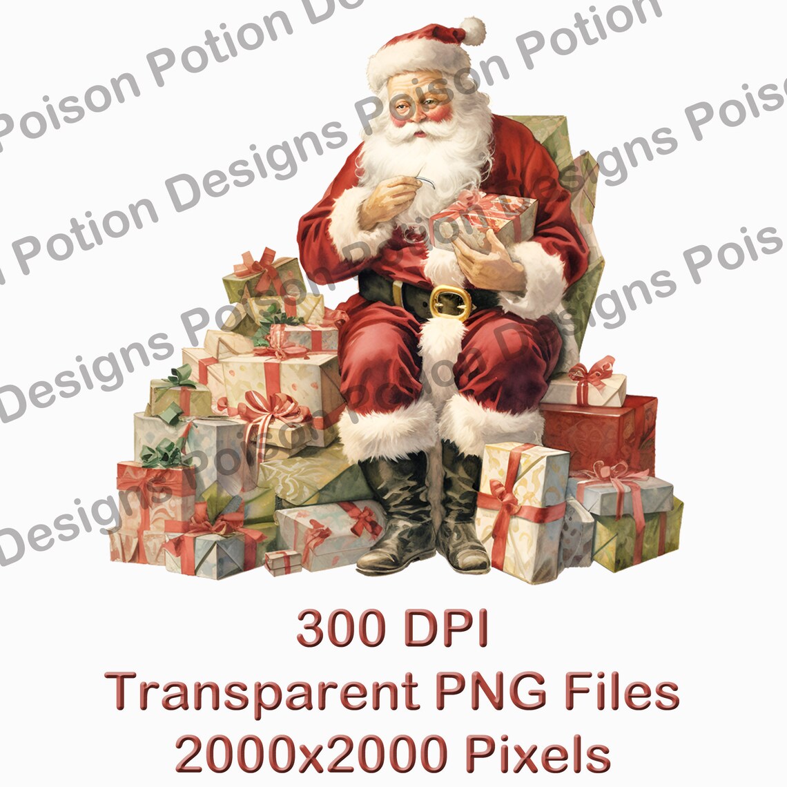 Vintage Santa Claus Clipart, Retro Christmas Watercolor PNG Clip Art ...