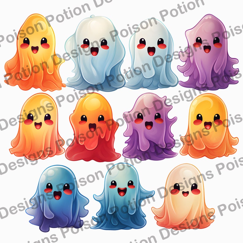 Colourful Kawaii Ghost Clipart, Cute Halloween PNG Clip Art, 50+ Images ...