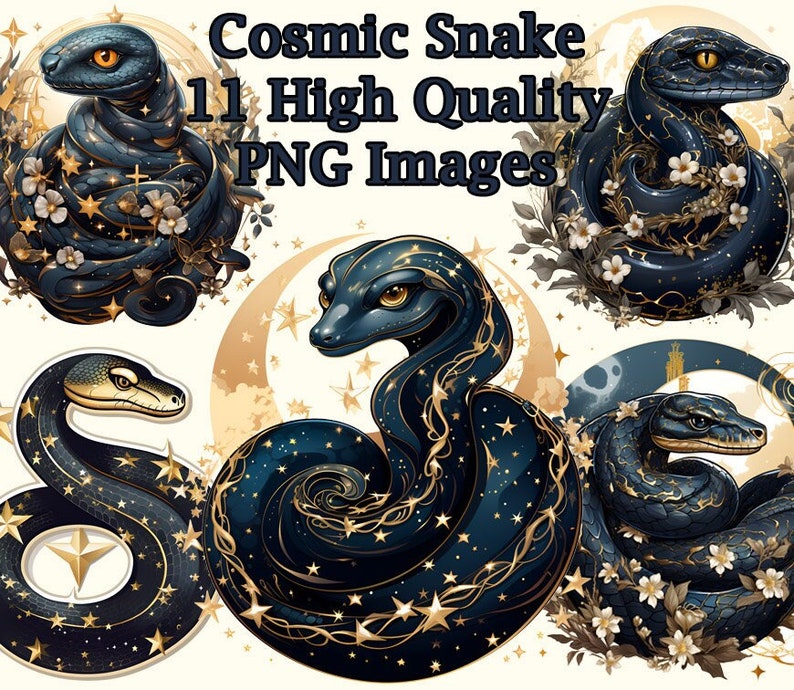 Cosmic Black Snake Clipart, Celestial Gothic Watercolor PNG Clip Art ...