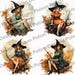Classic Fall Witch Clipart, Retro Halloween Watercolor PNG Clip Art ...