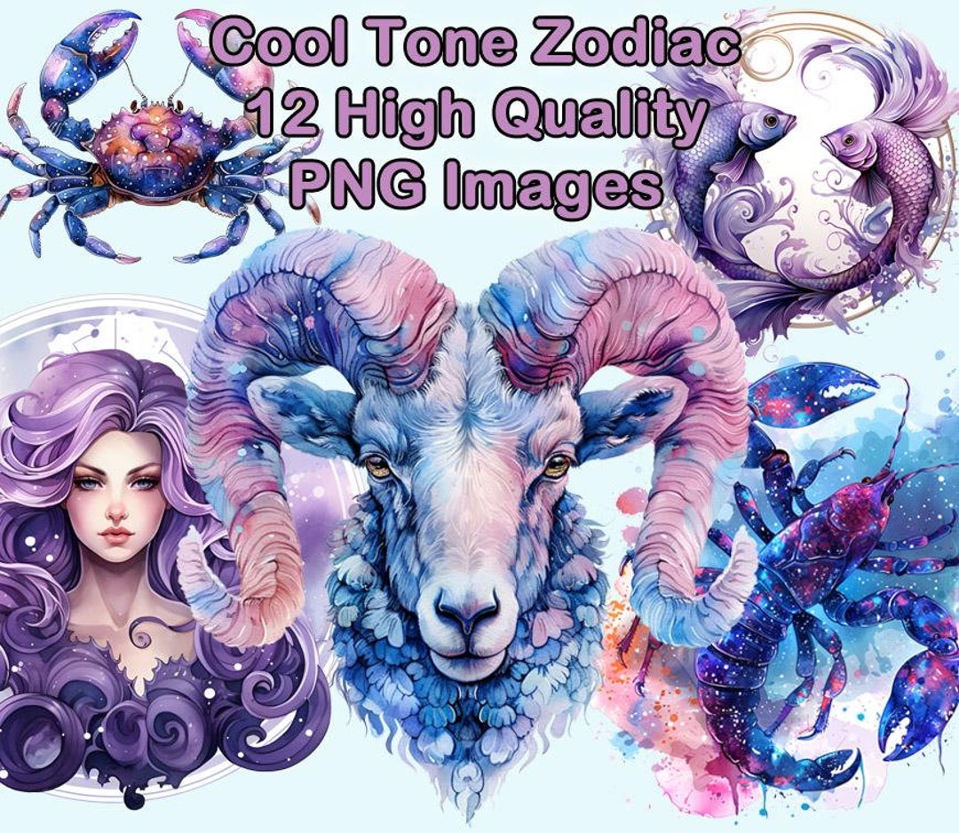 Cool Tone Zodiac Clipart, Astrology Watercolor PNG Clip Art, Cancer ...