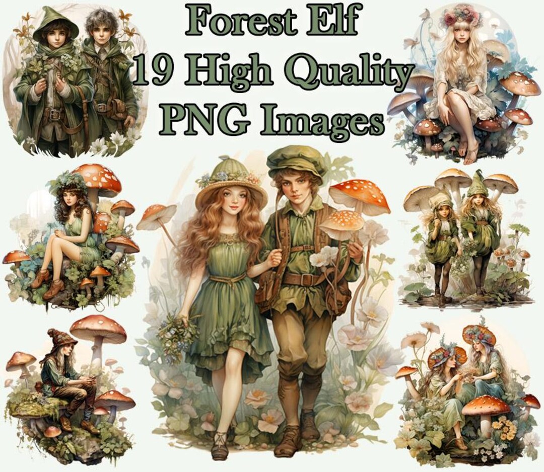 Forest Elf Clipart, Vintage Fantasy Watercolor PNG Clip Art, Elves ...