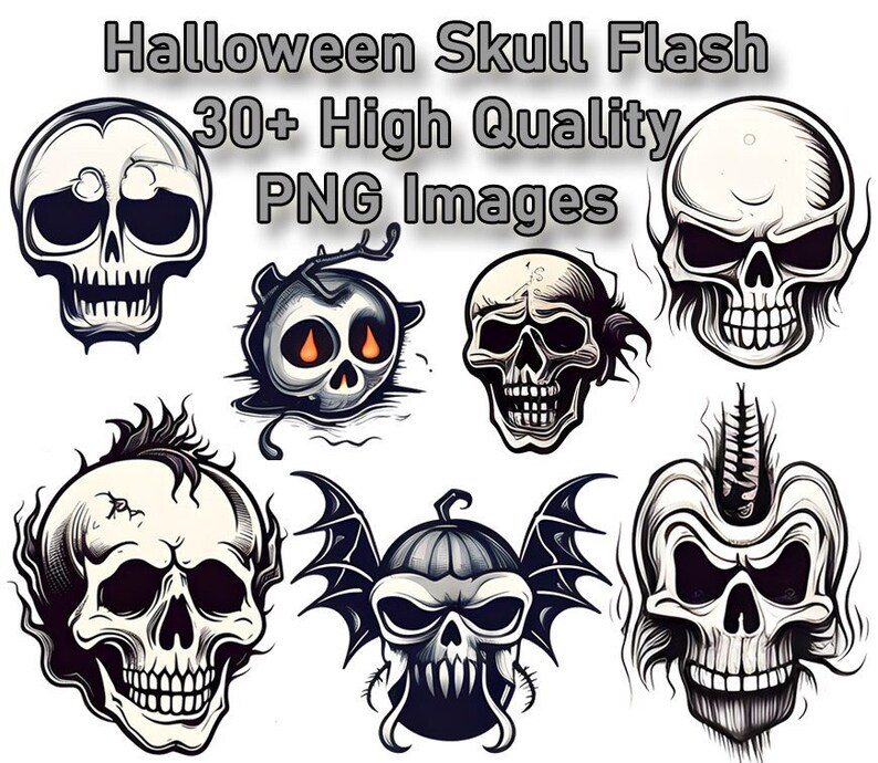 Skull and Spooky Tattoo Flash Clipart, Gothic Halloween PNG Clip Art ...
