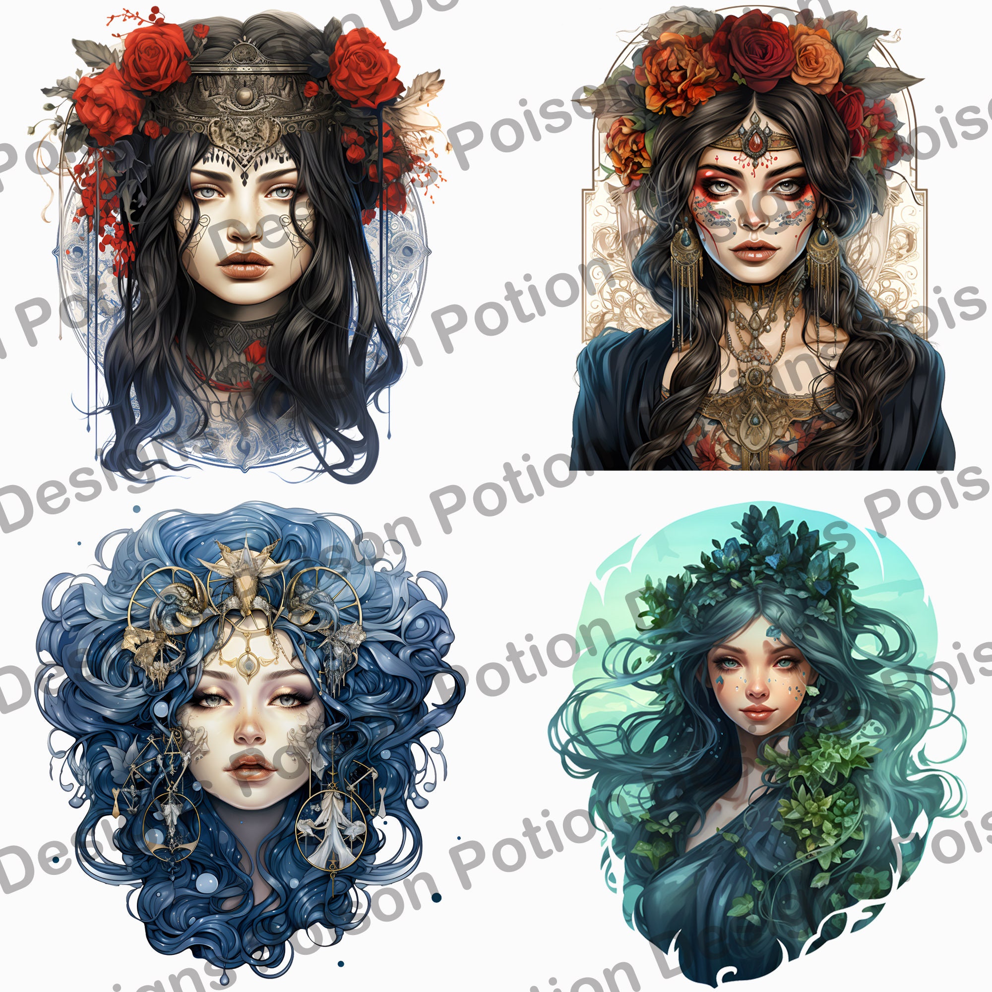 Powerful Fantasy Queen Clipart, Gothic Illustrative PNG Clip Art, 300 ...
