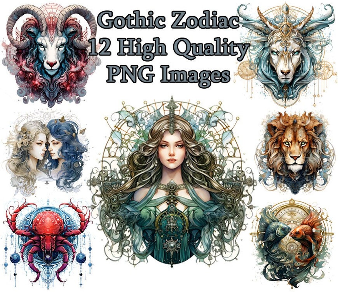 Gothic Zodiac Signs Clipart, Astrology Watercolor PNG Clip Art, Aries ...