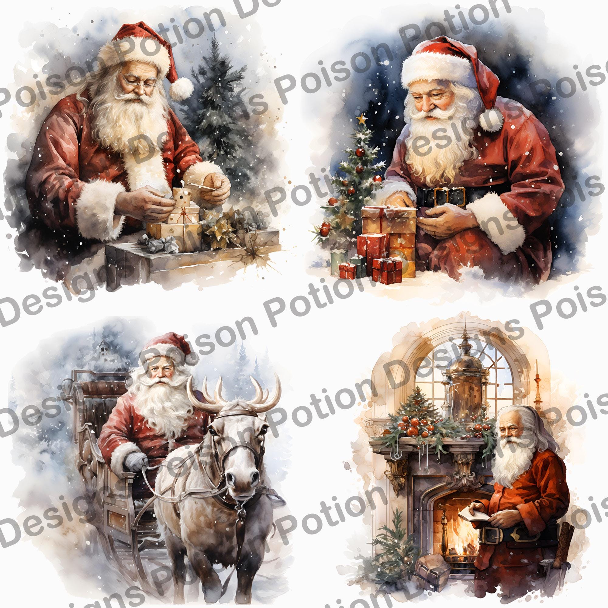 Classic Santa Claus Clipart, Vintage Christmas Watercolor PNG Clip Art ...
