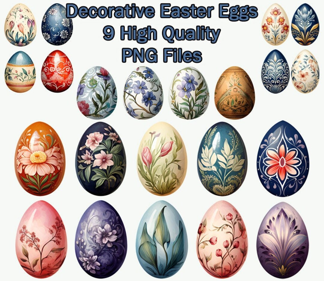 Decorative Easter Eggs Clipart, Vintage Watercolor PNG Clip Art, 110 ...