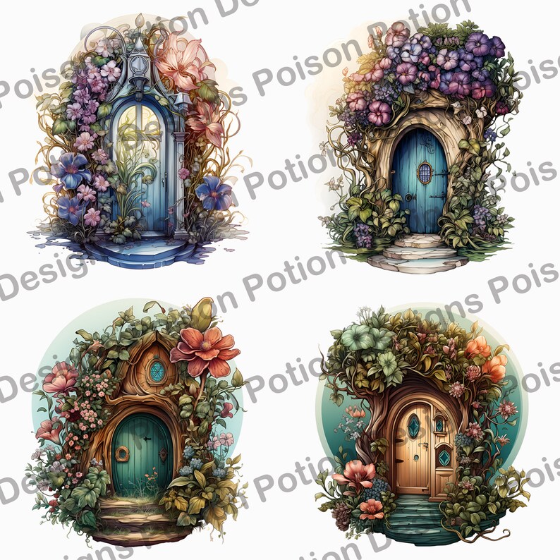 Fairy Door Clipart, Fantasy Watercolor PNG Clipart, Magical Forest Door ...