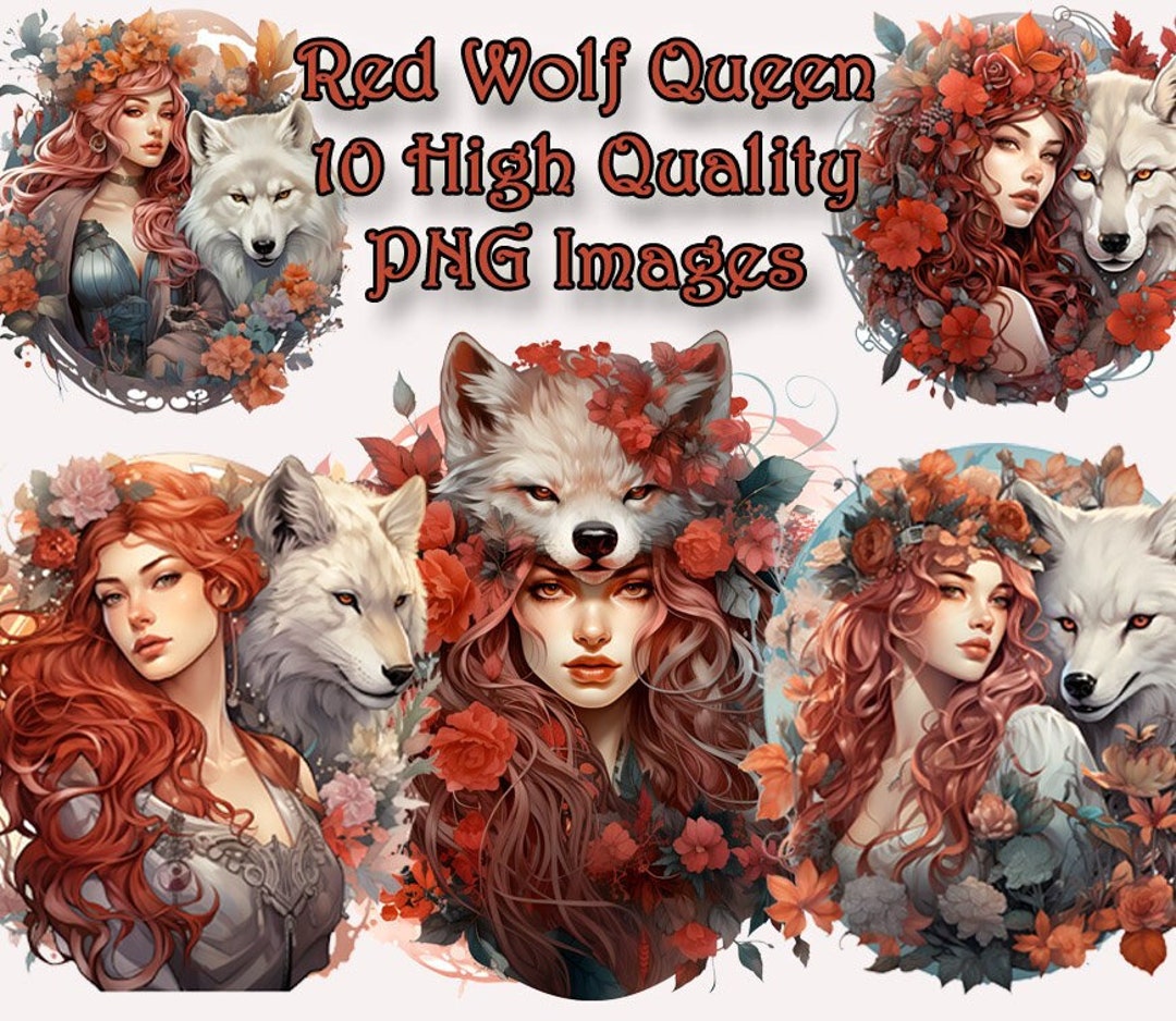 Beautiful Red Headed Wolf Queen Clipart, Fantasy Watercolor PNG Clip ...