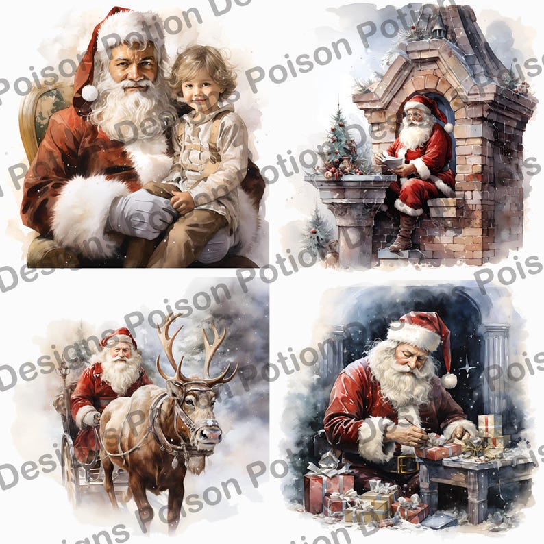 Classic Santa Claus Clipart, Vintage Christmas Watercolor PNG Clip Art ...