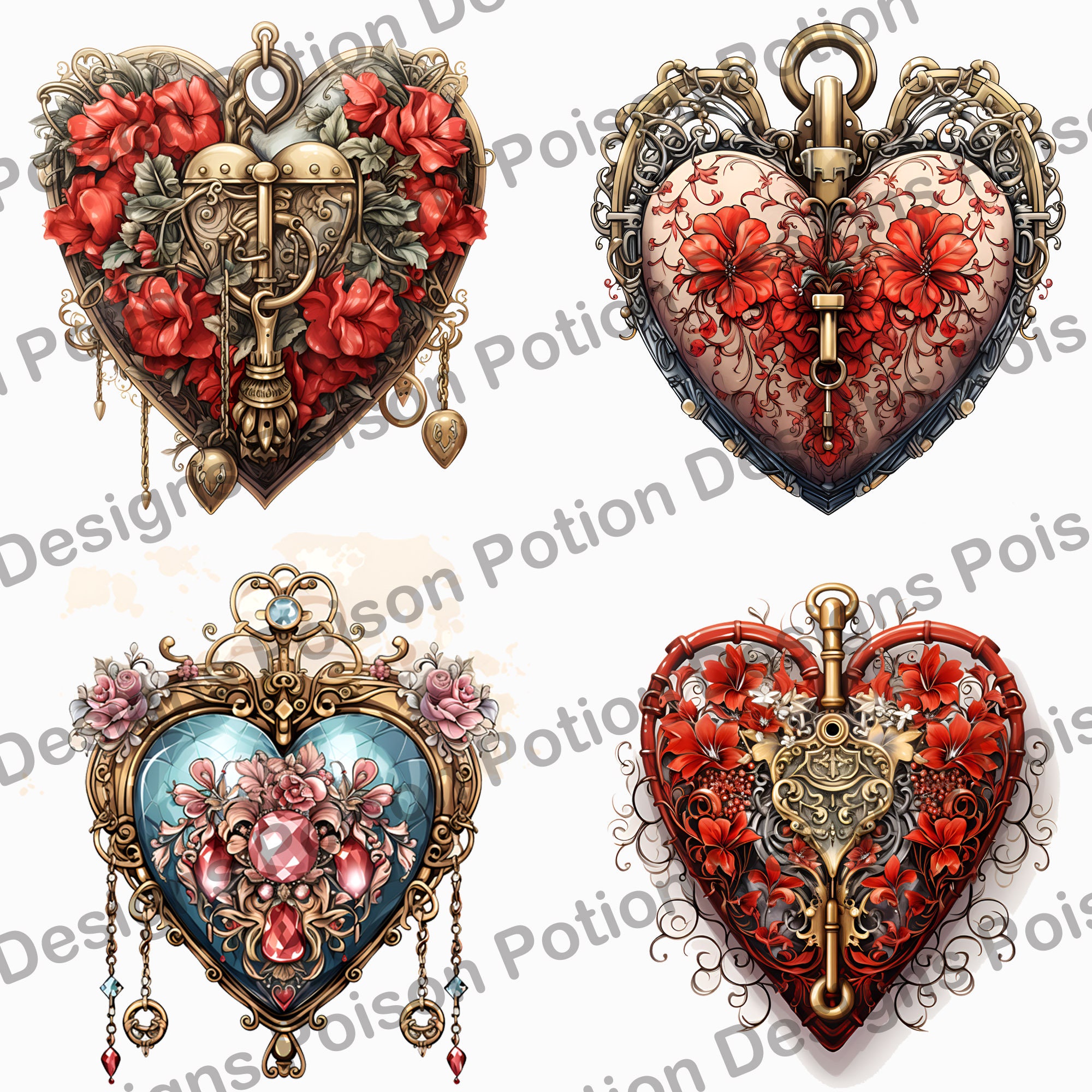 Victorian Heart Lock and Key Clipart, Vintage Valentine's Day PNG Clip ...