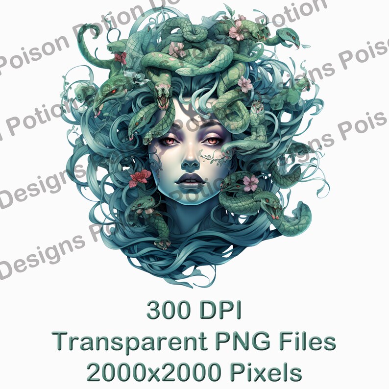 Fantasy Medusa Clipart, Greek Mythology Watercolor PNG Clip Art, Snake ...