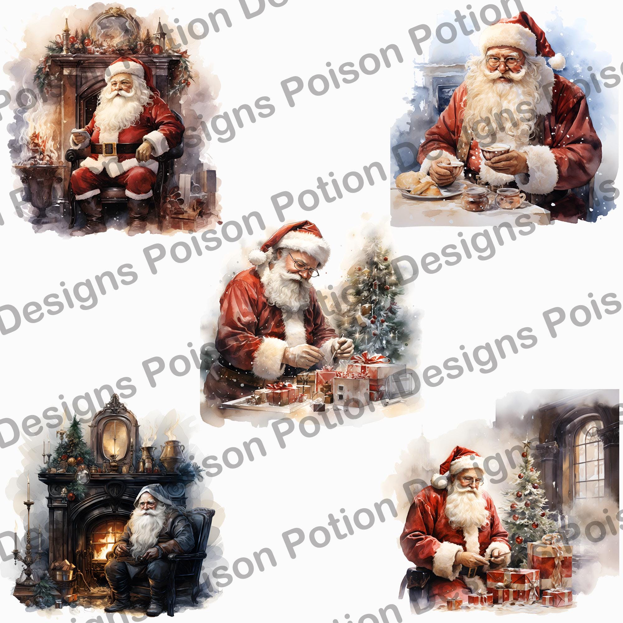 Classic Santa Claus Clipart, Vintage Christmas Watercolor PNG Clip Art ...