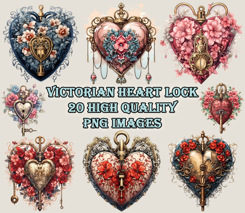 Victorian Heart Lock and Key Clipart, Vintage Valentine's Day PNG Clip ...