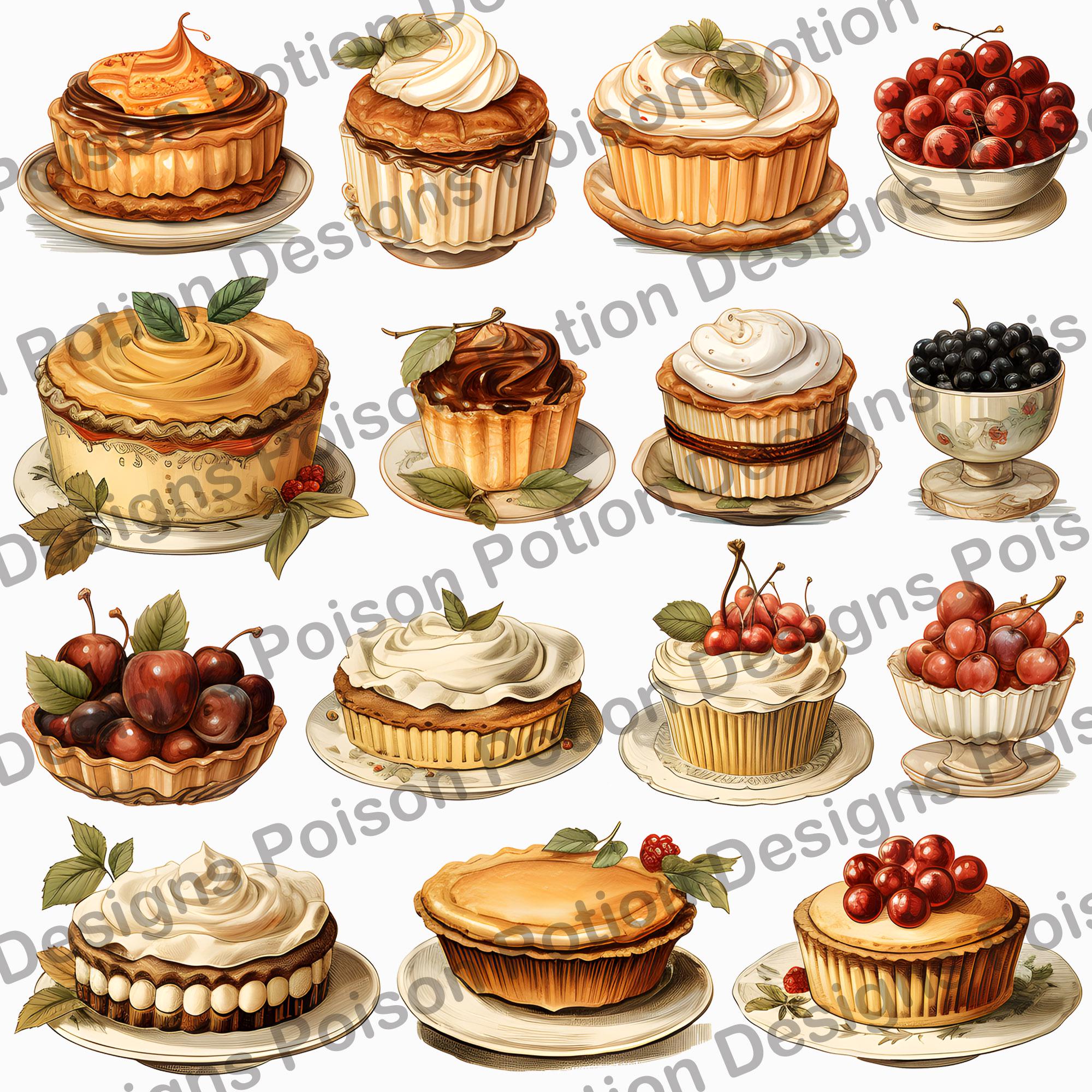 Fall Holiday Sweets Clipart, Retro Food PNG Clip Art, Thanksgiving Cake ...