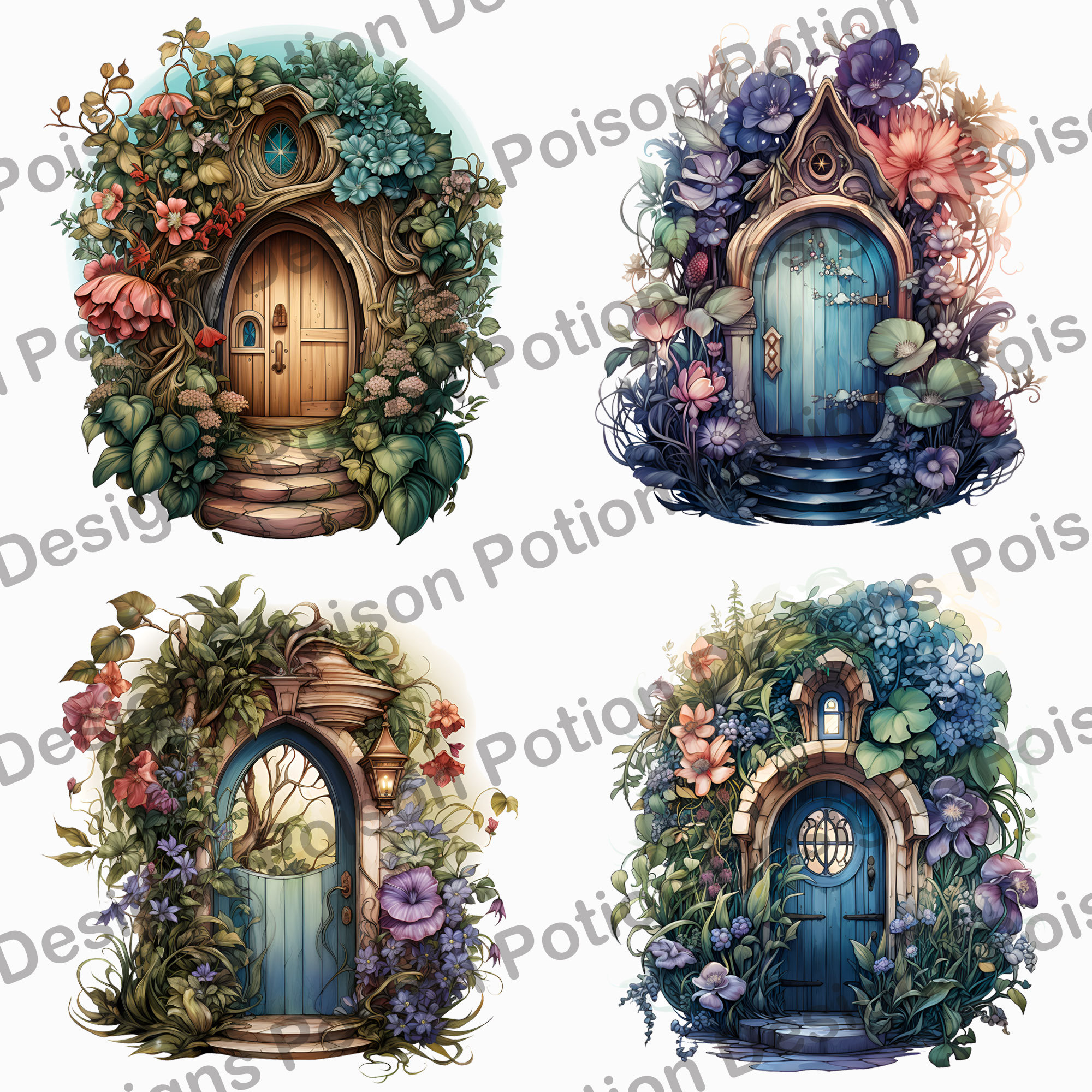 Fairy Door Clipart, Fantasy Watercolor PNG Clipart, Magical Forest Door ...