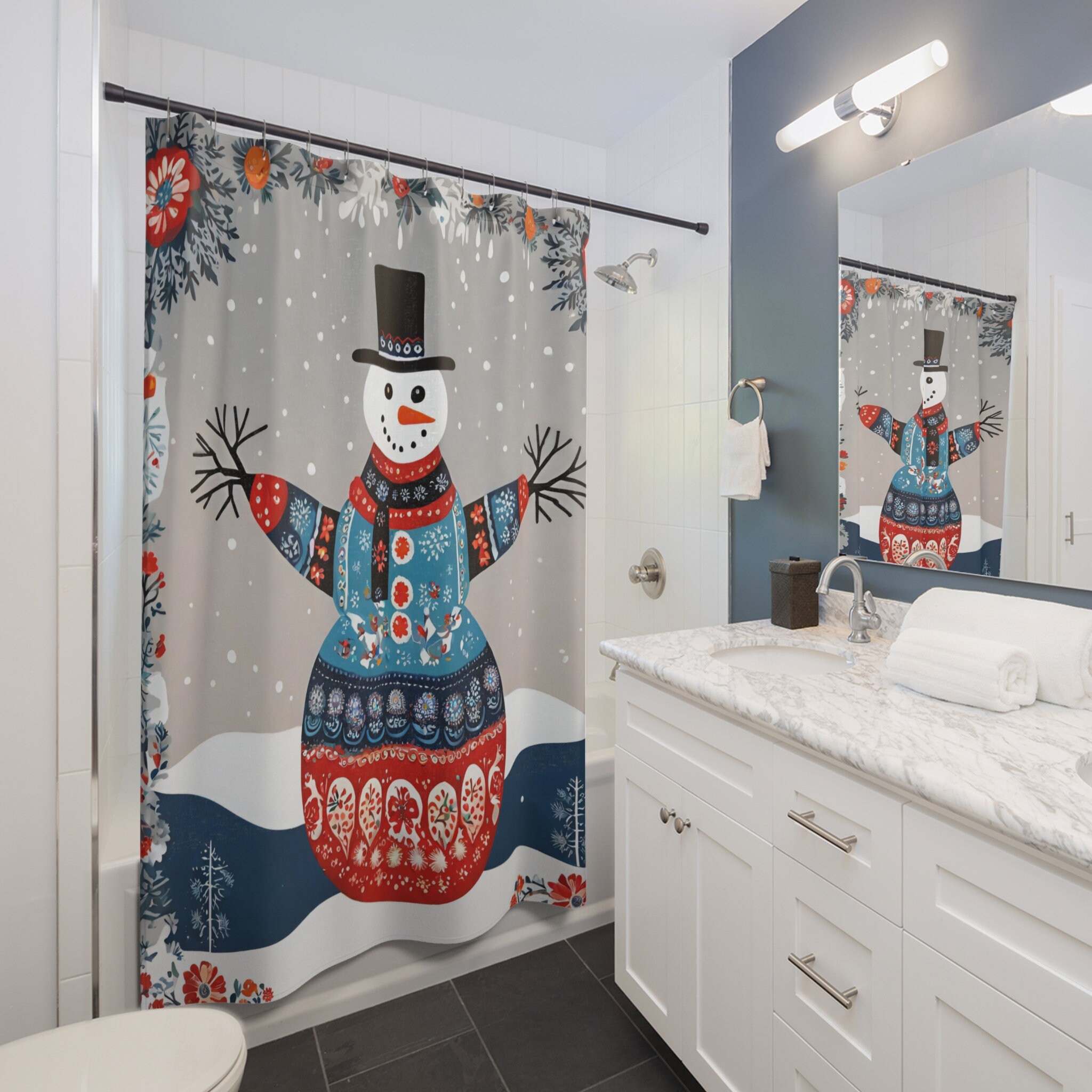 Beautiful Holiday Unique Snowman Shower Curtain Style of - Etsy