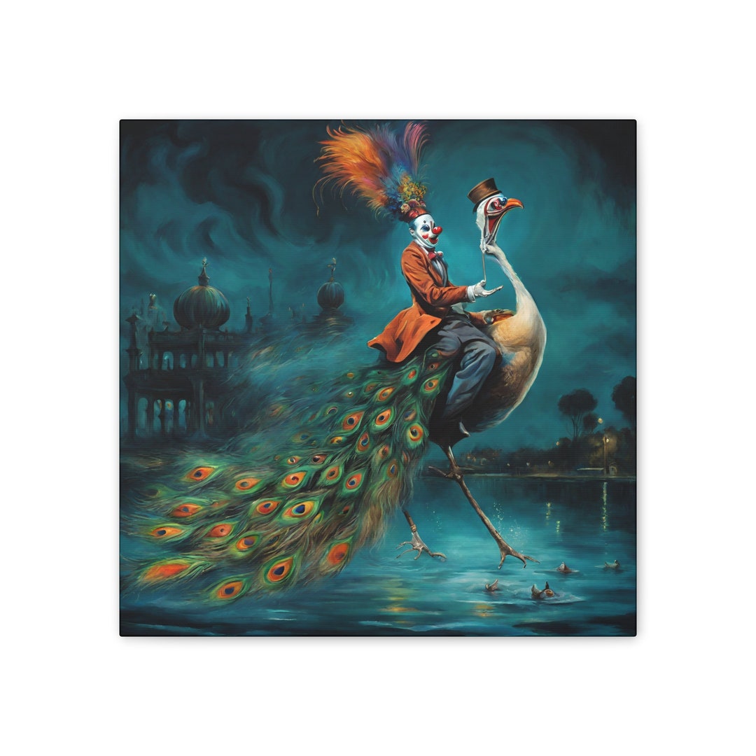 Creepy Clown on a Peacock at Night Canvas Stretched - Etsy