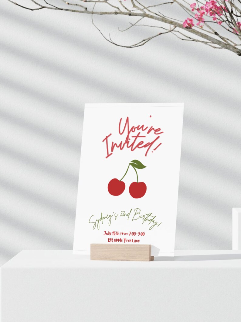 You're Invited Cherry Birthday Vintage Invitation Digital Download ...