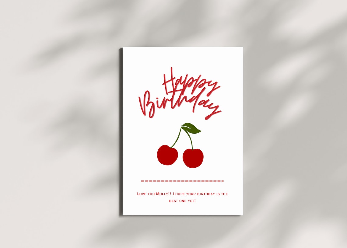 Cherry Happy Birthday Card Template, Cute Happy Birthday Card Template, Cherry Birthday Card ...
