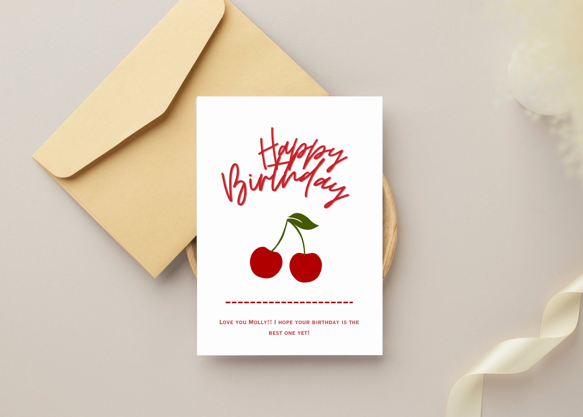 Cherry Happy Birthday Card Template, Cute Happy Birthday Card Template ...