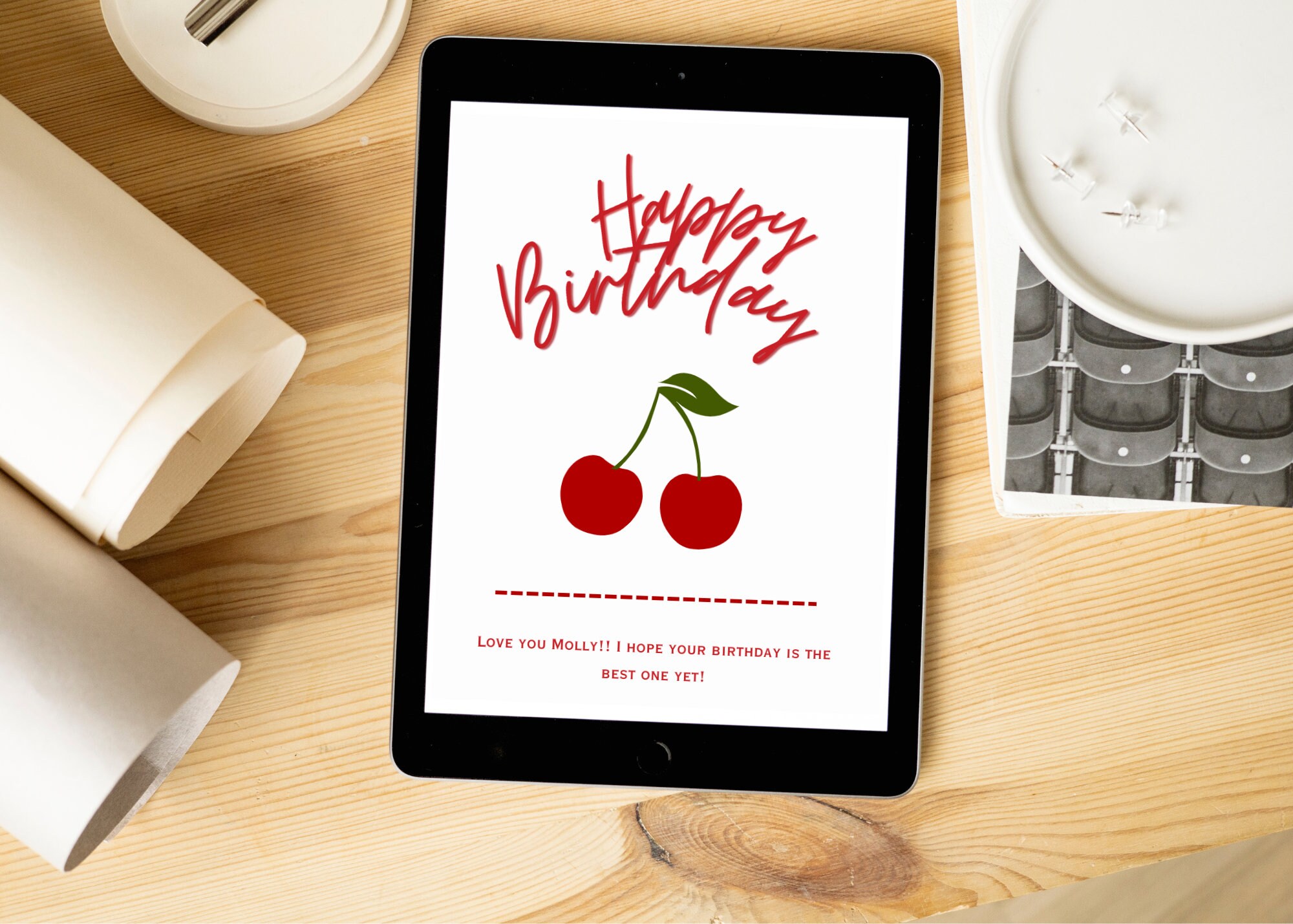 Cherry Happy Birthday Card Template DIY Bday Instant Download Trendy ...