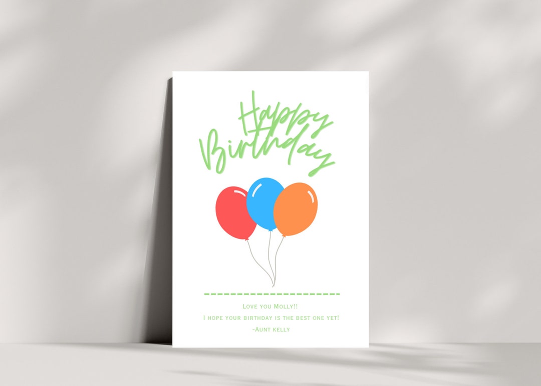 Happy Birthday Balloon Card Template, Happy Birthday Digital Template ...