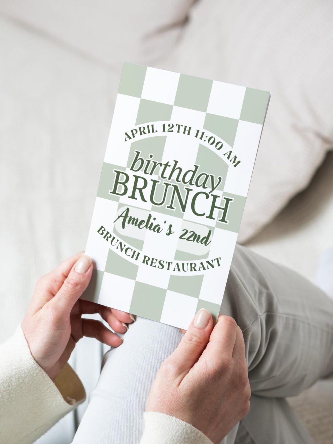 Checkered Invitation Template, Green Checkered Editable Invitation ...