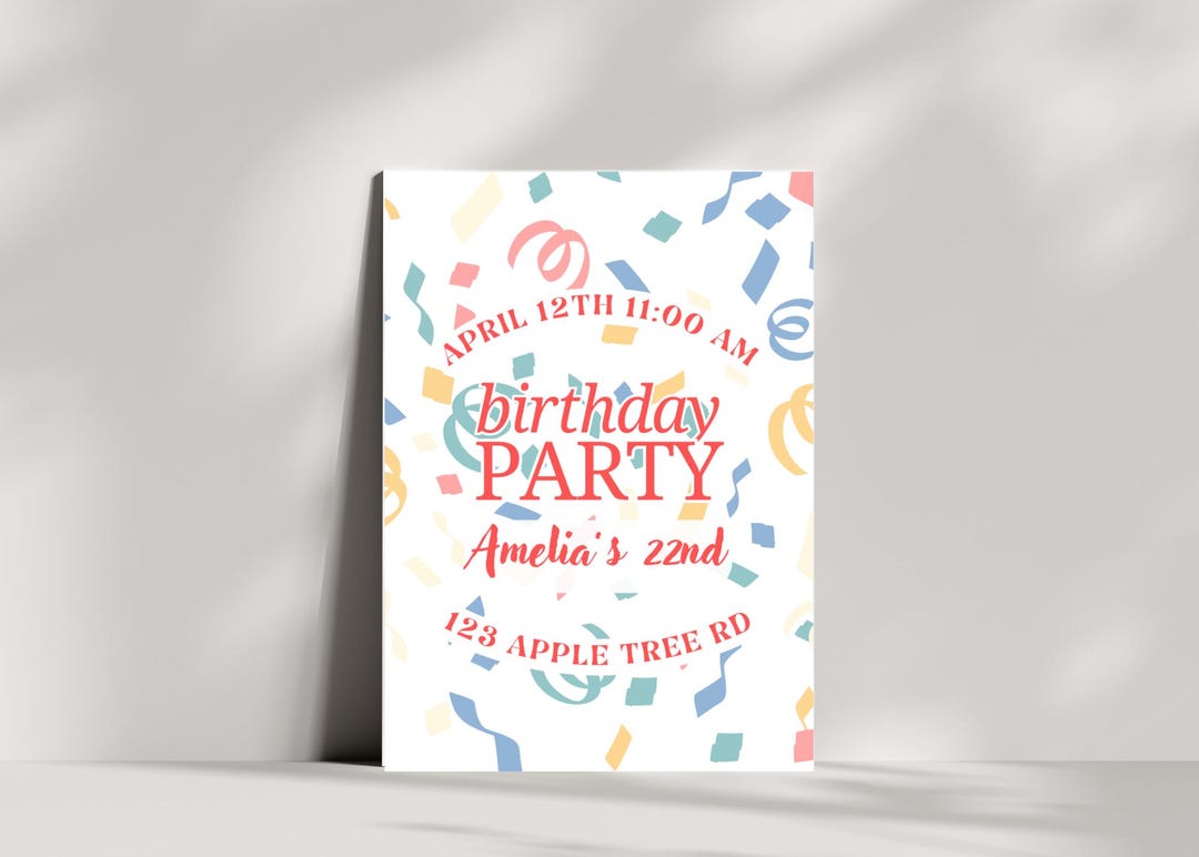 Editable Birthday Party Invitation Template, Colorful Birthday Party ...