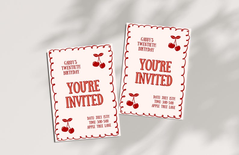Coquette Birthday Invitation Template | Cherry Aesthetic Party Invite ...