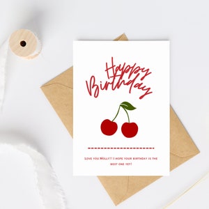 Cherry Happy Birthday Card Template DIY Bday Instant Download Trendy ...
