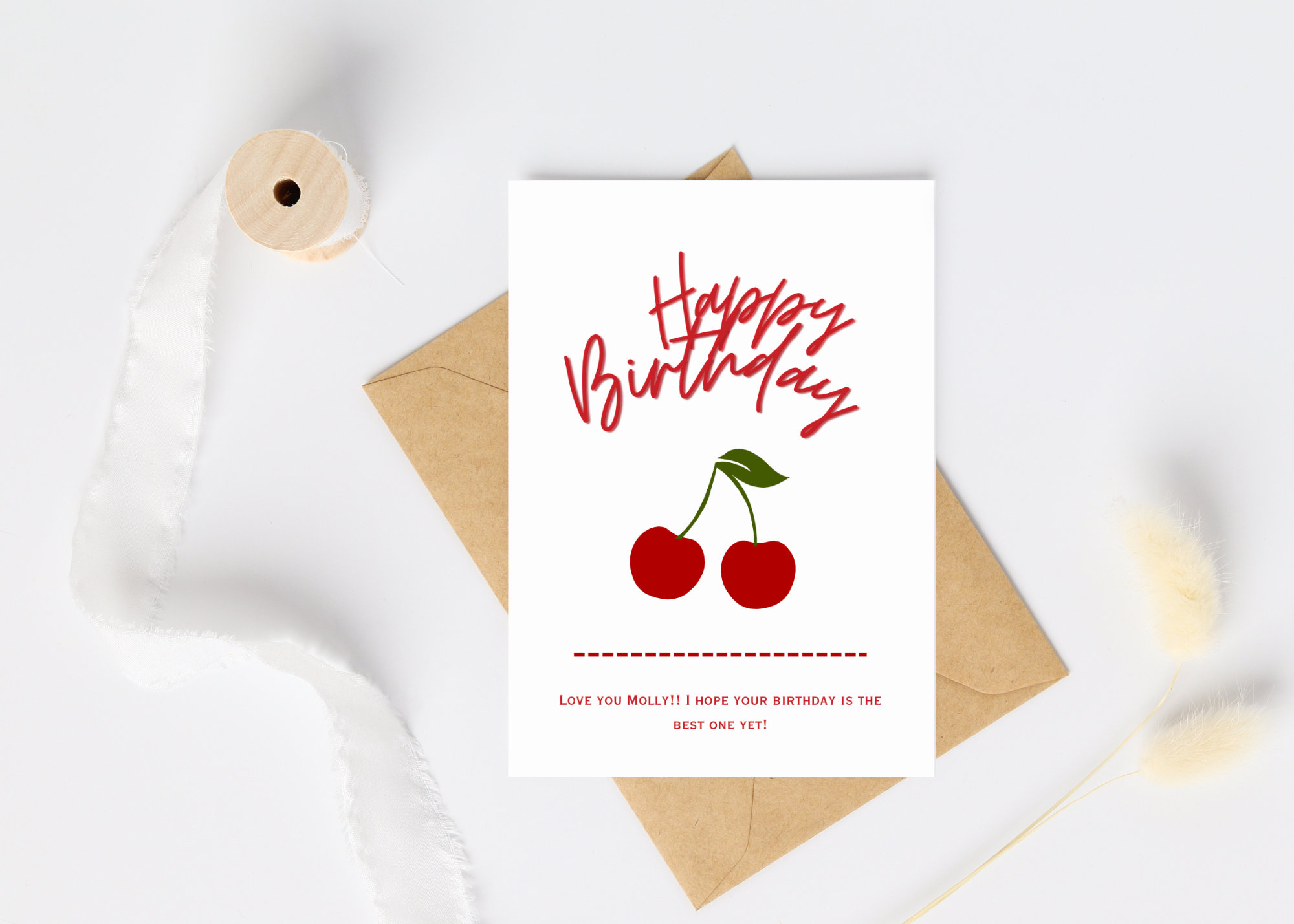 Cherry Happy Birthday Card Template, Cute Happy Birthday Card Template ...