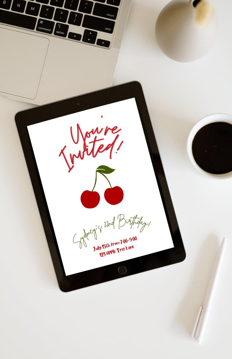 You're Invited Cherry Birthday Vintage Invitation Digital Download ...