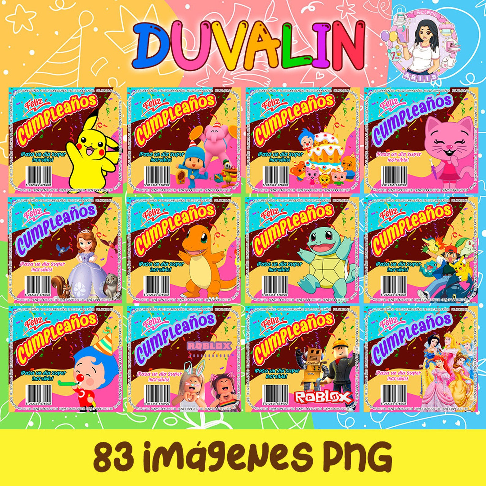 83 Plantilla Duvalin Gigante de Cumpleaños, personajes varios ...