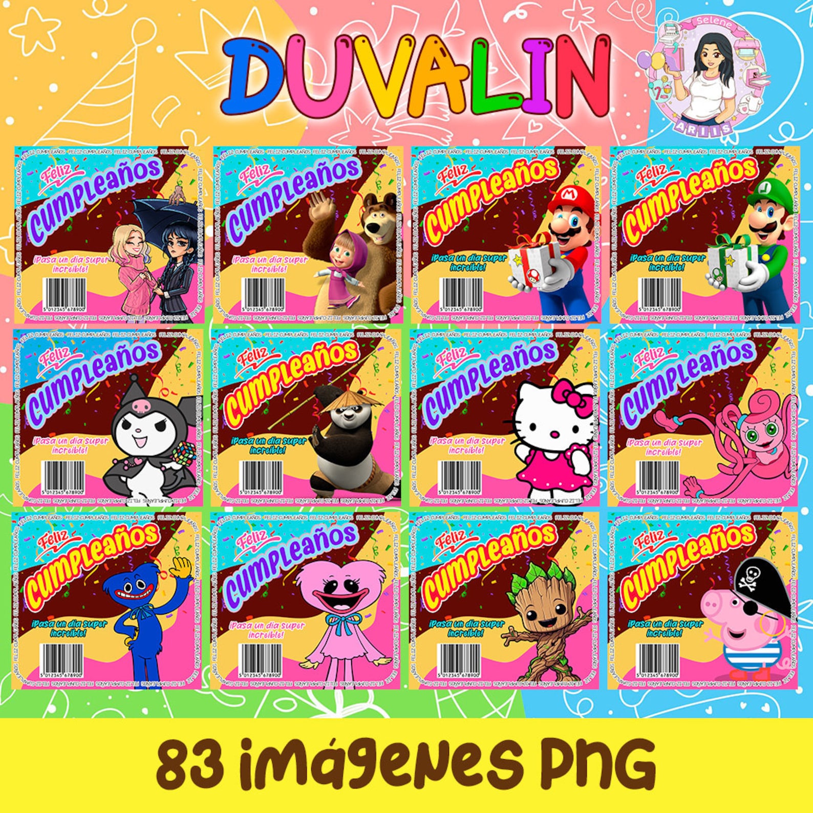 83 Plantilla Duvalin Gigante de Cumpleaños, personajes varios ...