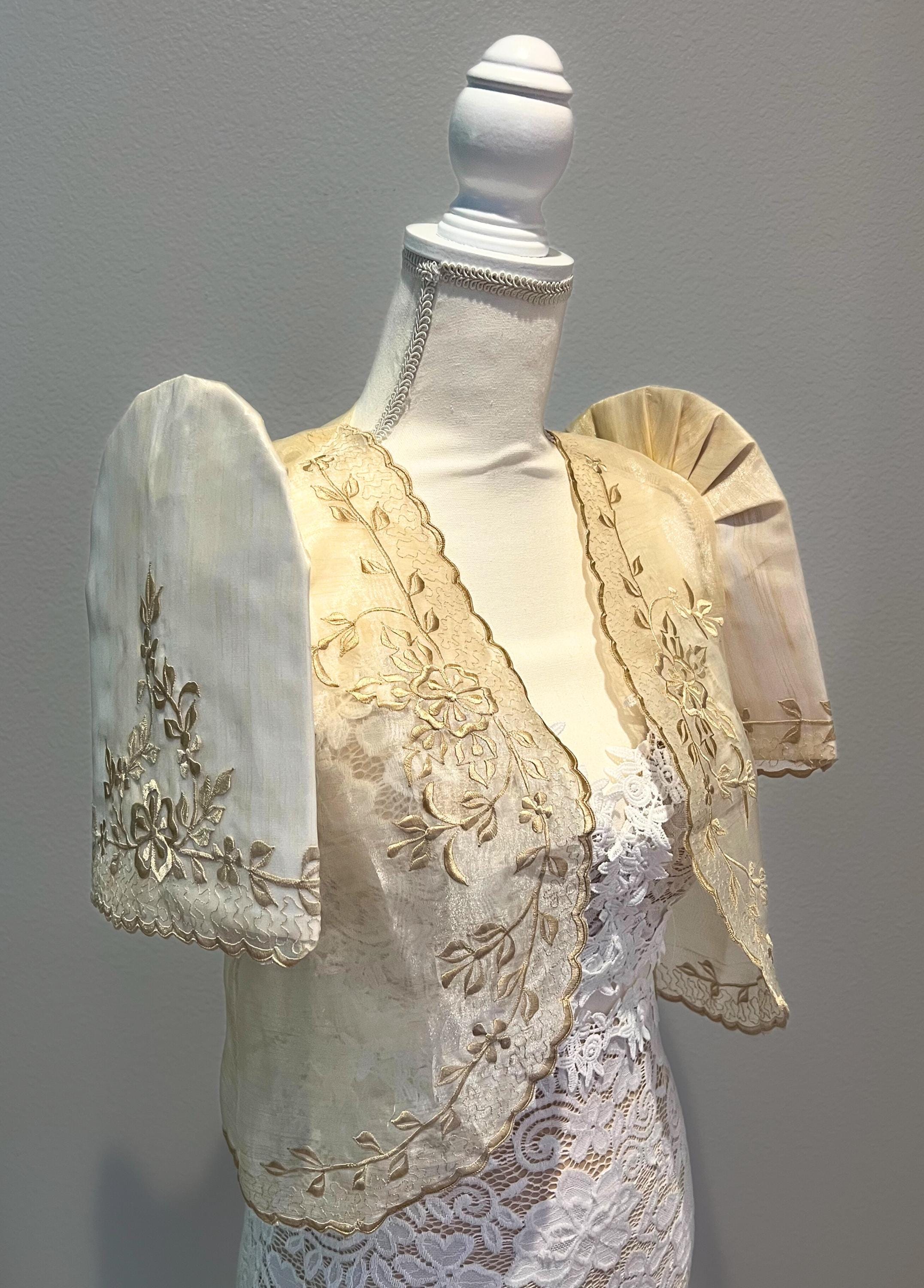 Filipiniana Embroidered Bolero – Beige Organza With Beige/cream Floral ...
