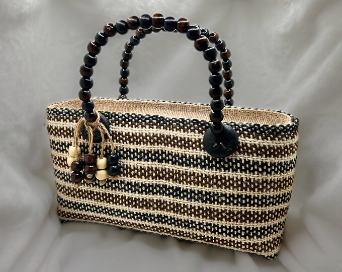 Handwoven Abaca / Bicol Bag With Beaded Handle – Black and Brown ...