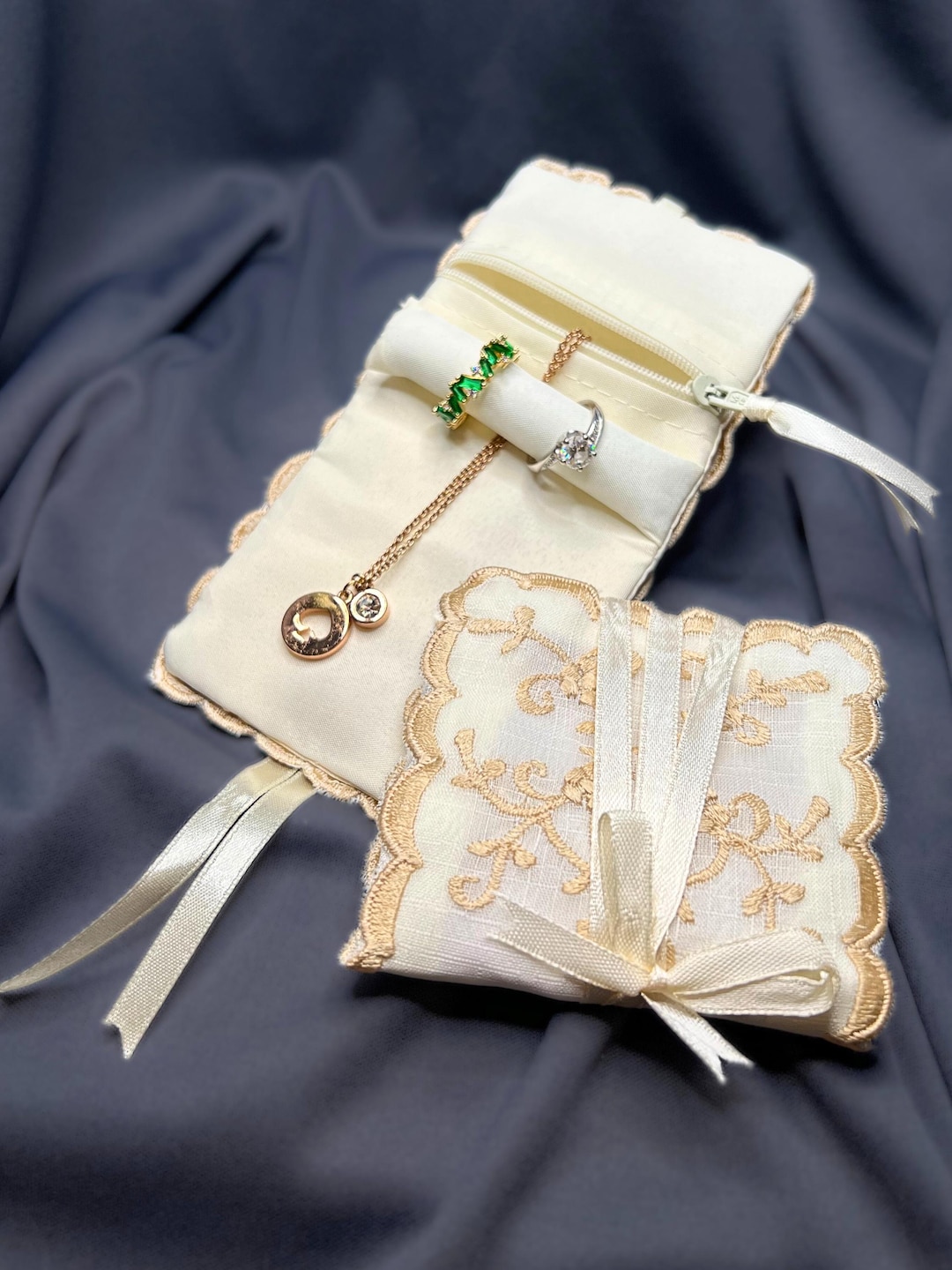 Handmade Embroidered Piña Fiber Jewelry Pouch – Travel Case for Rings ...