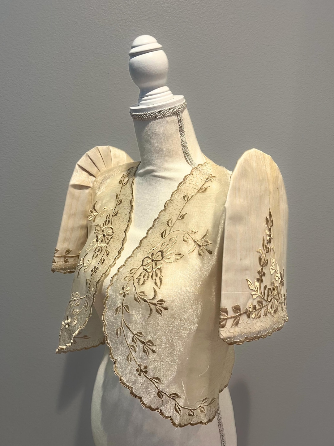 Filipiniana Embroidered Bolero – Beige Organza With Beige/cream Floral ...
