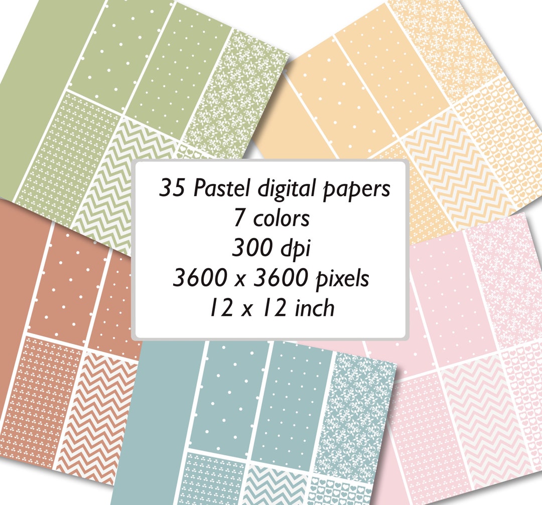 35 Pastels Digital Paper - Pastel Colors Digital Paper Pack - Etsy