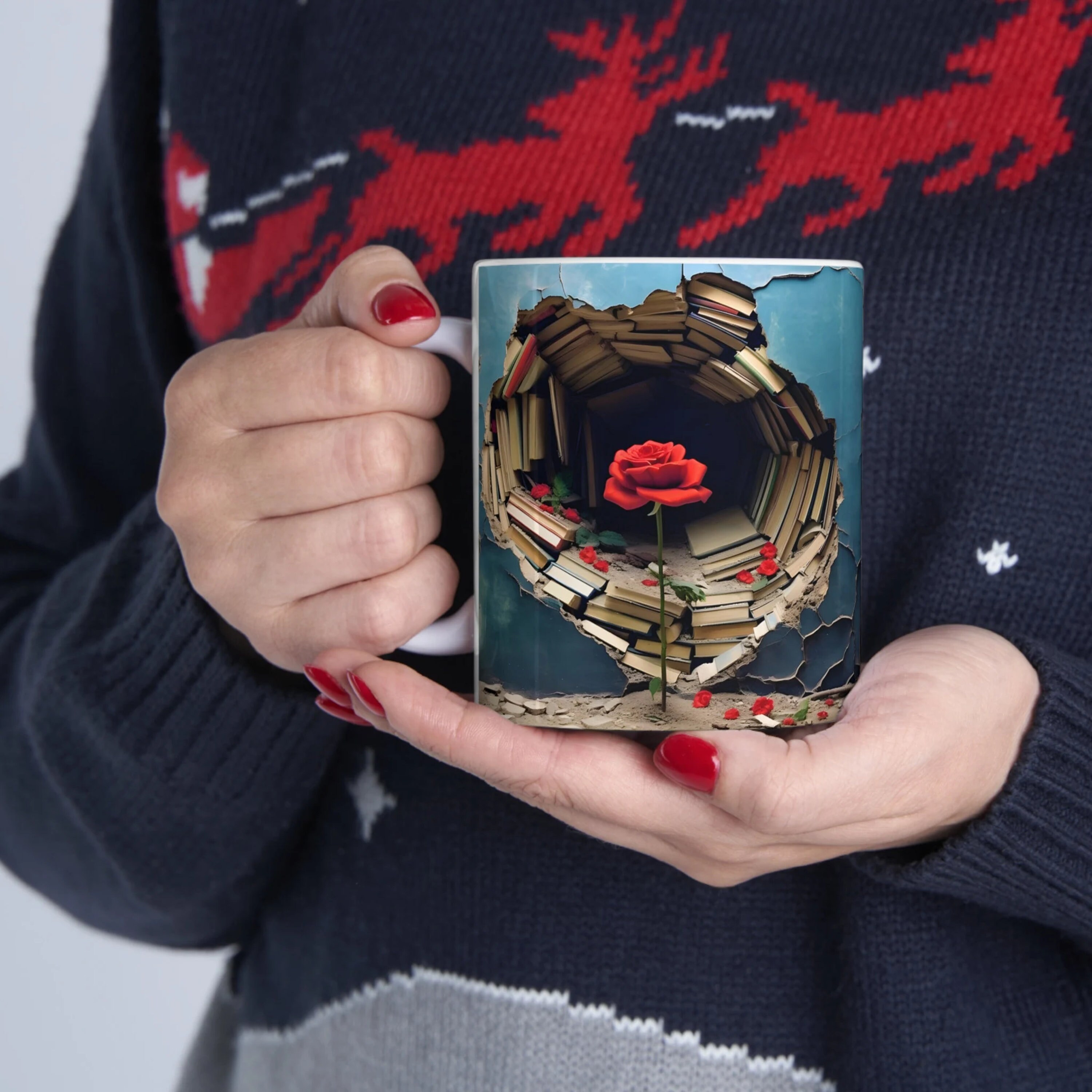 3D Effect Bookshelf Coffee Mug With 9 Designs - Etsy
