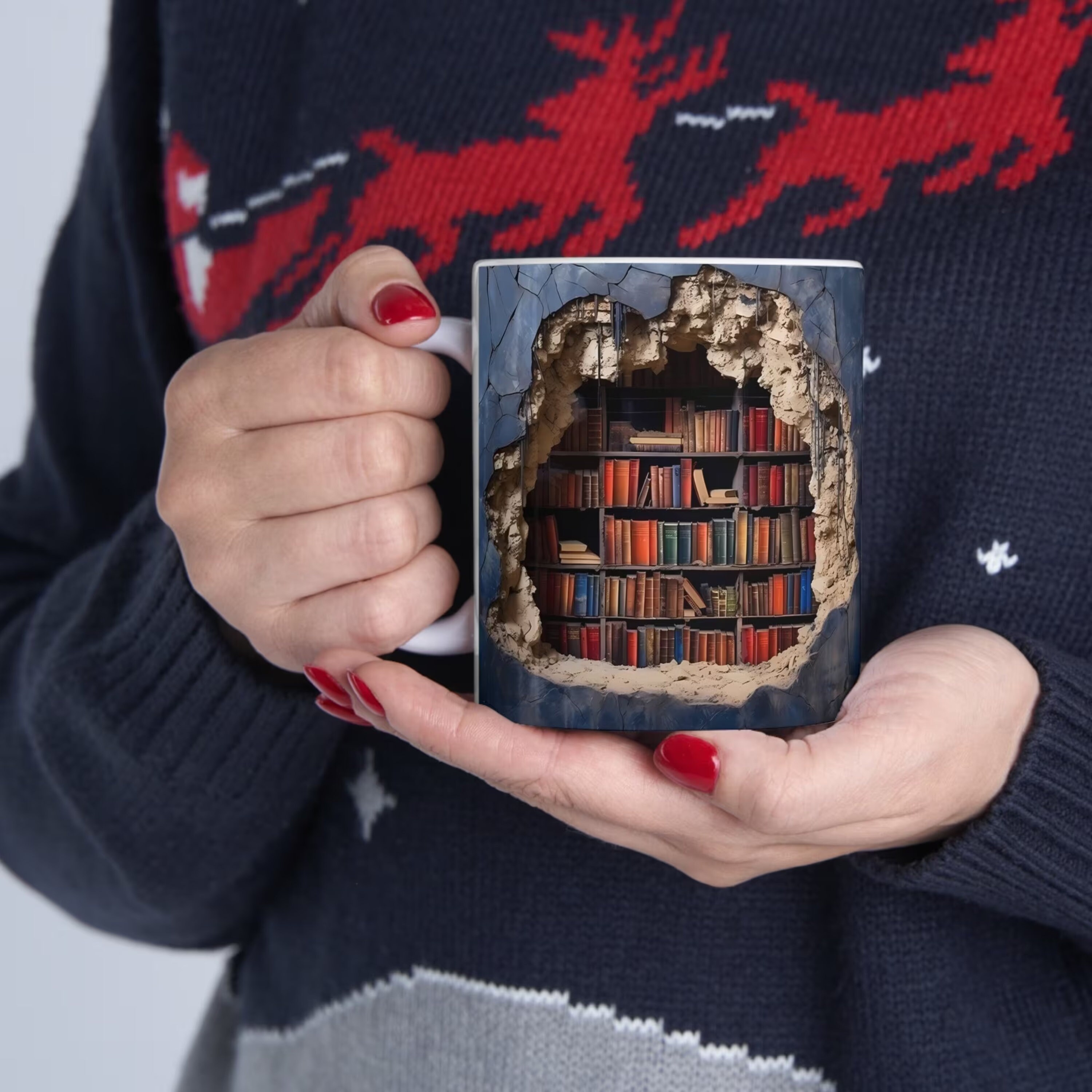 3D Effect Bookshelf Coffee Mug With 9 Designs - Etsy