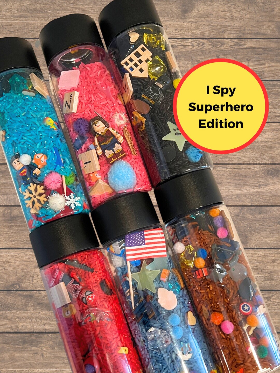I Spy Jar Superhero Edition, Sensory Game, Sensory Bottle, Car Ride ...