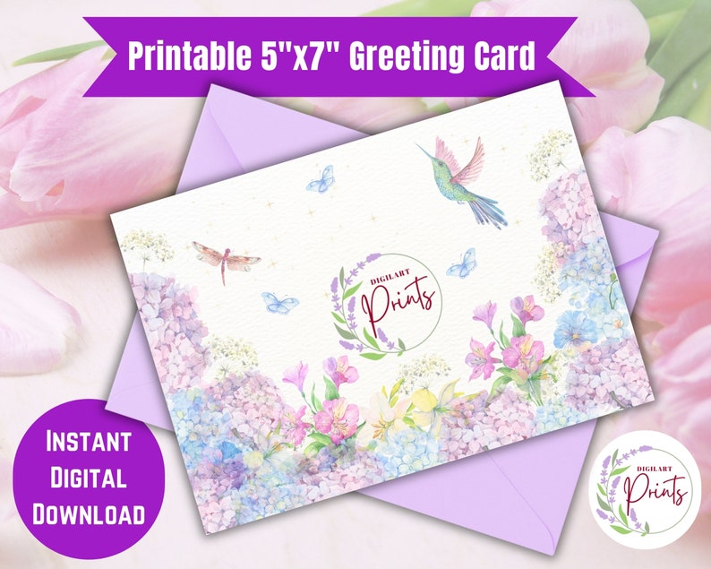 Printable Digital Hydreangea Garden Mother's Day Floral Card, Mom's ...