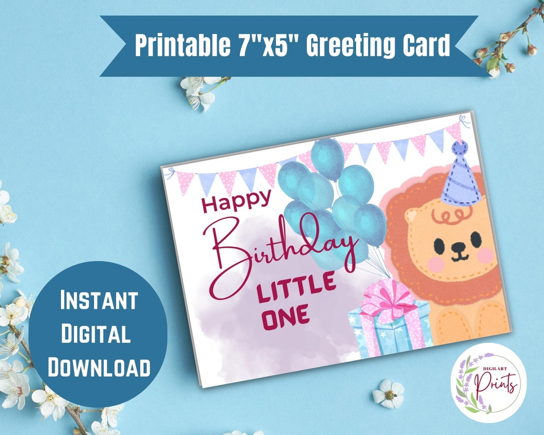 Printable Kid's Birthday Card, Adorable Cute Birthday Lion, DIY Card ...