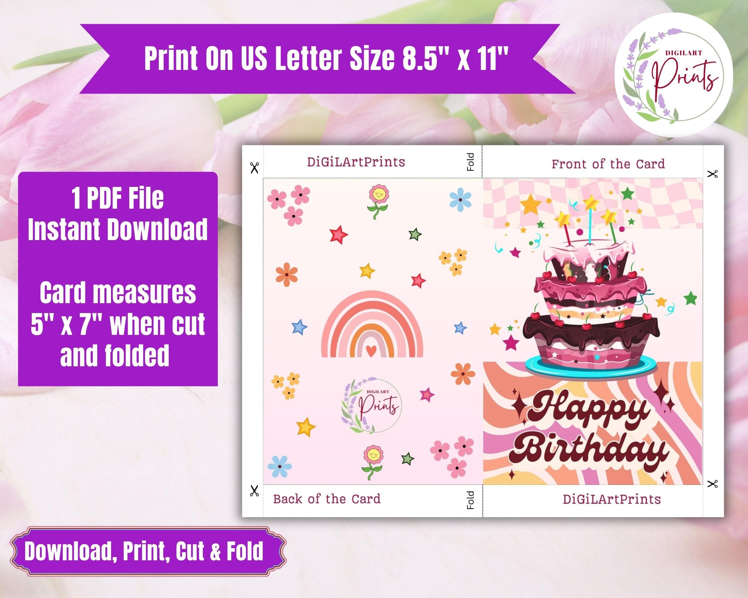 Printable Digital Retro Revival Birthday Card, Festive Groovy Happy ...